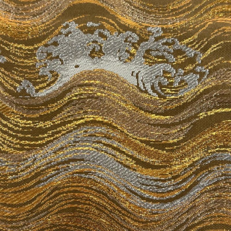 Japanese Silk Fukuro obi Brown Wave Wave crest Foil Excellent 2059961 ...