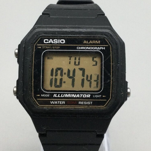 Casio Digital Watch Men 39mm Black Day Date 3454 W-217H Backlight | eBay