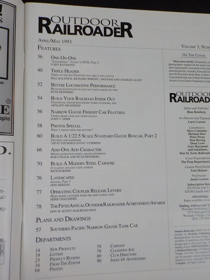 Outdoor Railroader Magazine 1993 April May Shays on the West coast NG ...