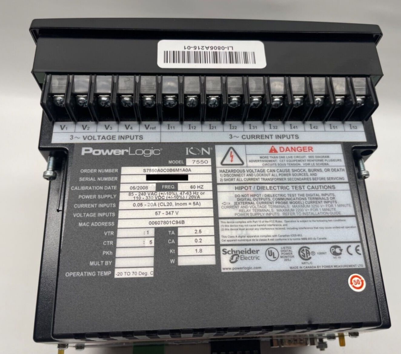 SCHNEIDER / SQUARE D ION 7550 SQUARE D POWERLOGIC ION, ION7550 ...