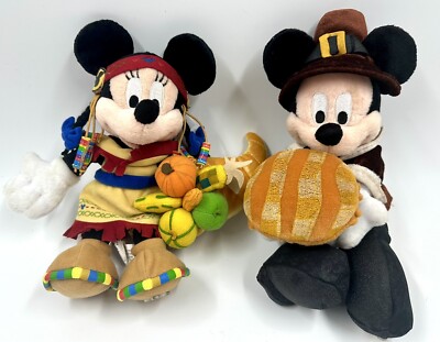 RARE 2003 Epcot Thanksgiving Minnie Mouse Indian & Mickey Pilgrim Plush ...
