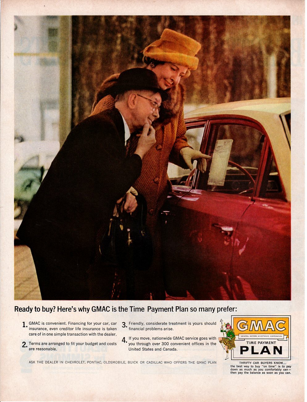 Vintage advertising print Car General Motors GMAC Plan older couple ...
