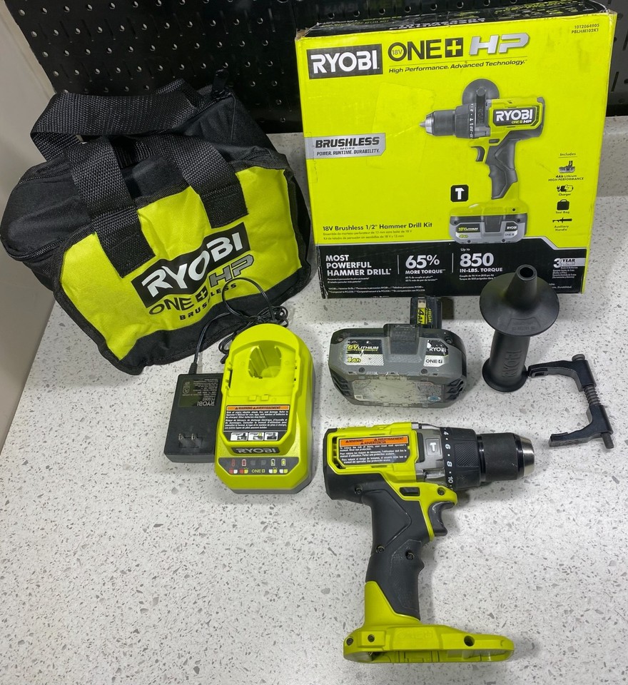 RYOBI HP18VBrushless Cordless 1/2in. Hammer Drill Kit w/ (1) 4.0 Ah ...