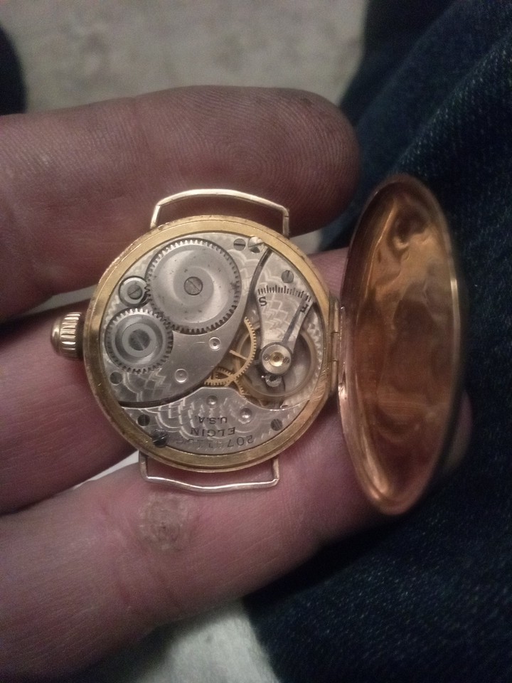 1918 Elgin gold wristwatch Scepter trench watch RUNS David Carlson ...