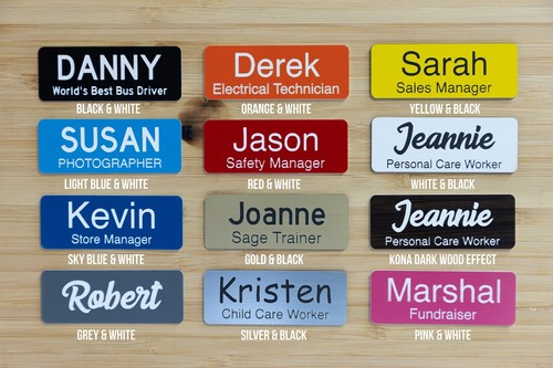 Personalised Engraved Name Badges ID Staff Work with Magnet Various ...