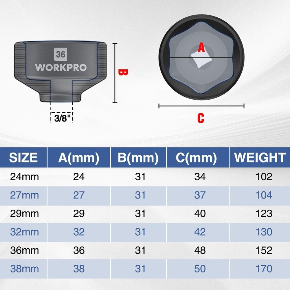 6PCS Oil Filter Socket Wrench 3/8” Drive Oil Filter Removal Tool 24 ...