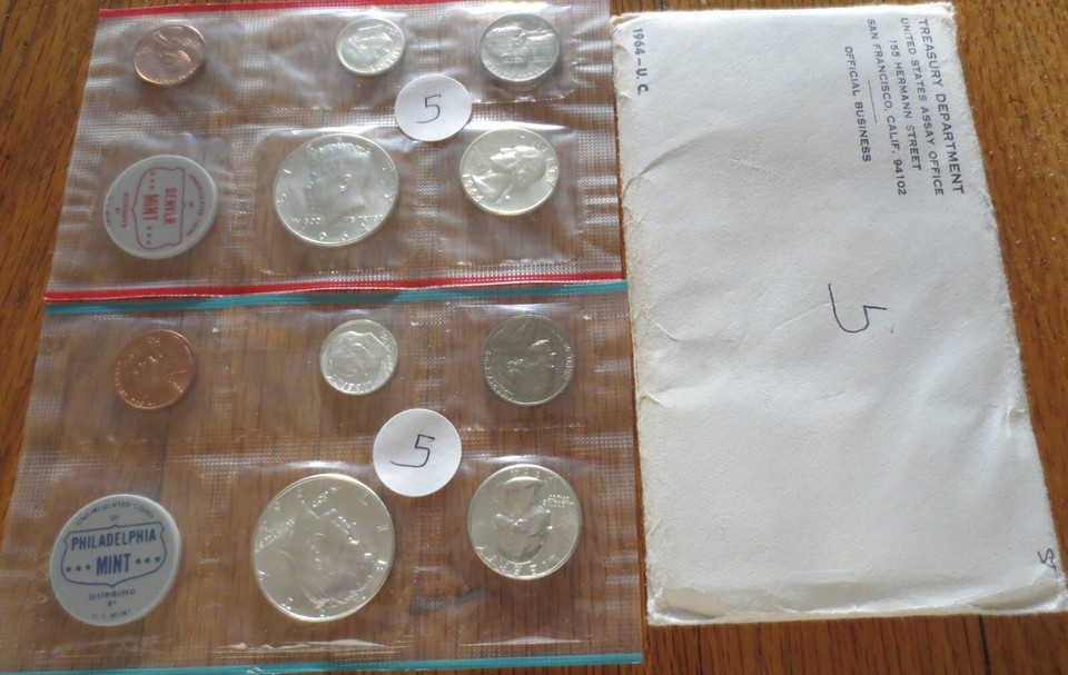 1964 Mint Set U.S Mint P & D 10 Coins 90 % Silver Half Quarter Dime # 5 | eBay
