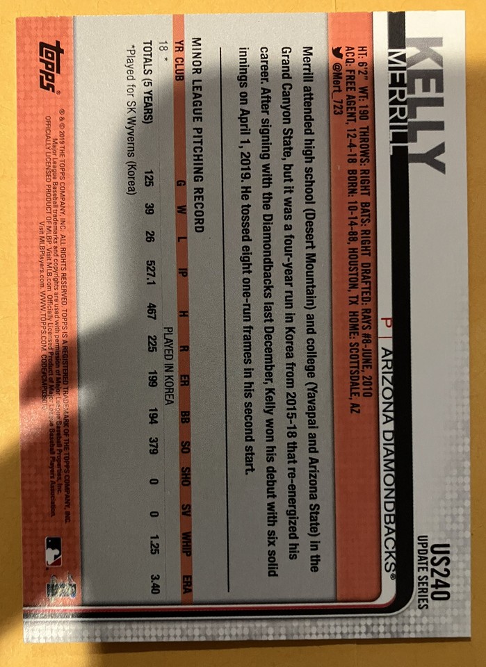 2019 Topps Kelly Merrill Rookie Card Update Series US240 | eBay
