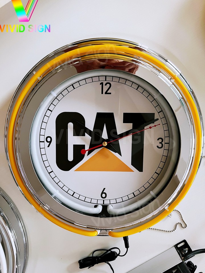 15" Neon Clock Caterpillar Cat Engine Equipment Light Sign Lamp Double ...