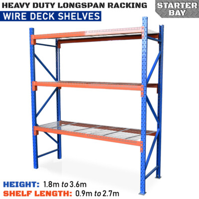 Longspan Racking STARTER BAY Wire Deck Steel Warehouse Shelving Garage ...