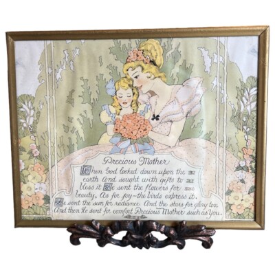 Vtg 1930s PRECIOUS MOTHER Poem Print Art Gold Frame Mother's Day Hanger ...