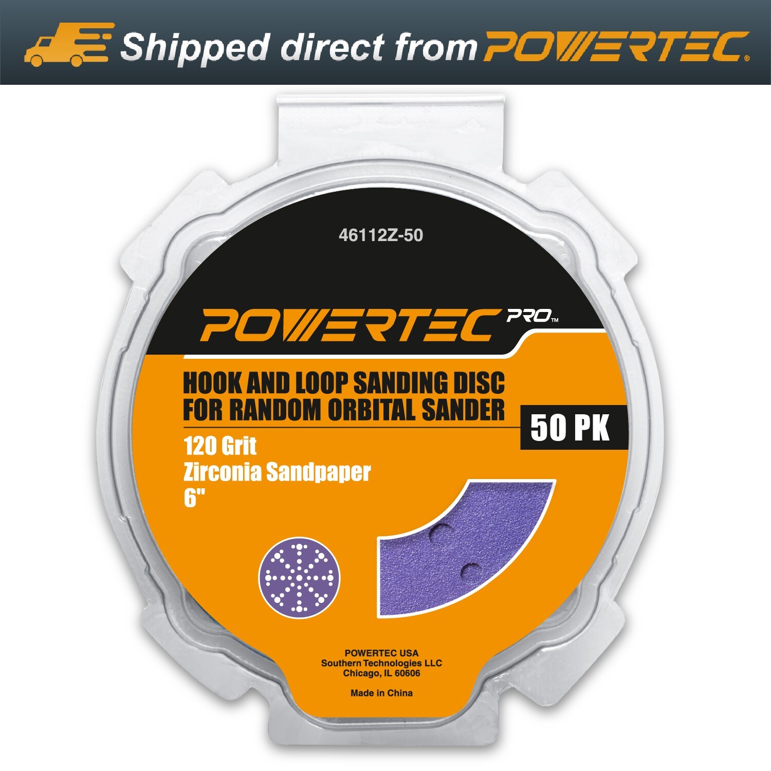 POWERTEC PRO 6-Inch 49 Holes Hook and Loop Sanding Disc, 120 Grit ...