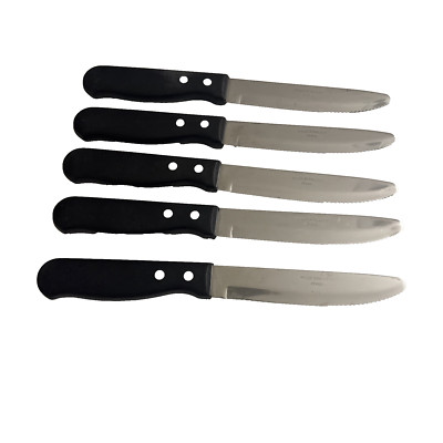 Walco Steak Knives Black Handles Stainless Blade Set of 5 | eBay