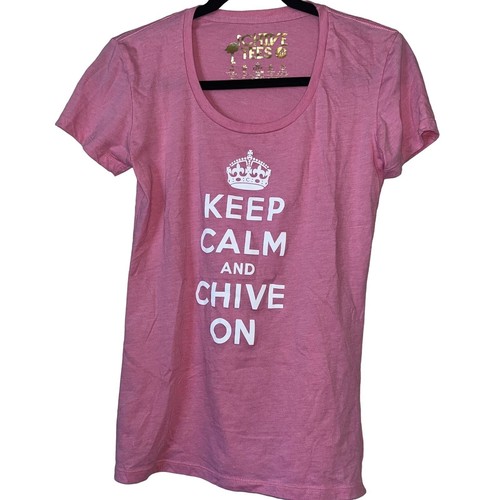 Chive Tees Womens Sz M Keep Calm and Chive On Pink White | eBay