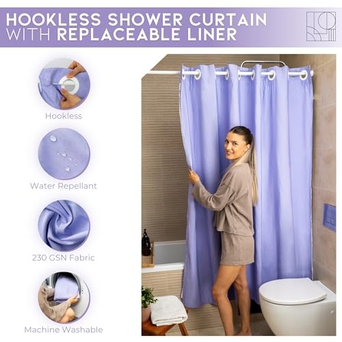 ZEKE & Zelda Hotel Shower Curtains with Snap On Liners – 71 x 77 Inches ...