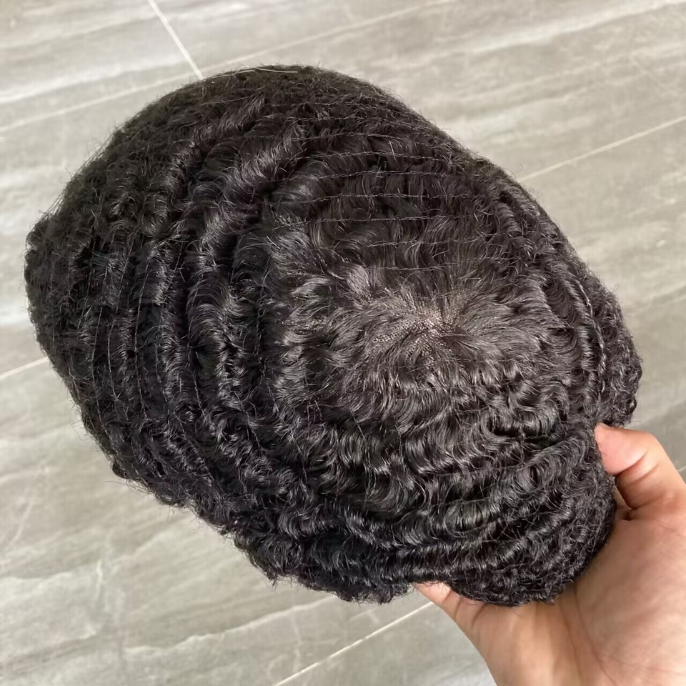 Durable Man Mono Lace 100% Human Hair 10mm 360 Waves Afro Men's Toupee ...