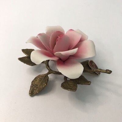 Vintage Capodimonte Pink Rose Claire Creazioni Fantasia Brass Stem ...