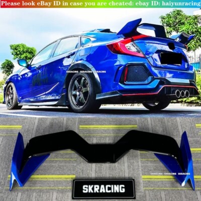 For Honda Civic Sedan 2016-2021 Black+Blue Rear Spoiler Gull Wing Tail ...
