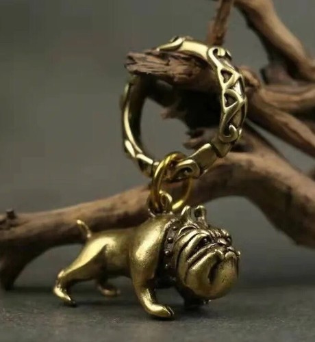 Brass Bulldog Key Ring Pendant Animal Statue Small Sculpture Figurine ...