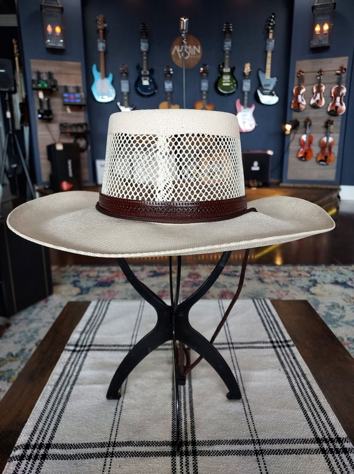 American Hat Makers Cream Panama Straw Hat Gambler Western Style with ...