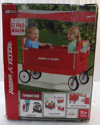 Red Radio Flyer 3 in 1 EZ Fold Wagon w/ Canopy Ages 1.5+ Weight ...