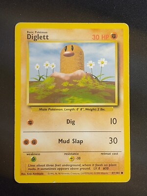 Diglett 47/102 Pokemon TCG Base Set Vintage WOTC Card Lightly Played LP ...