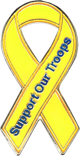 Enamel Pin - Support Our Troops - Yellow Ribbon With Blue Text Military ...