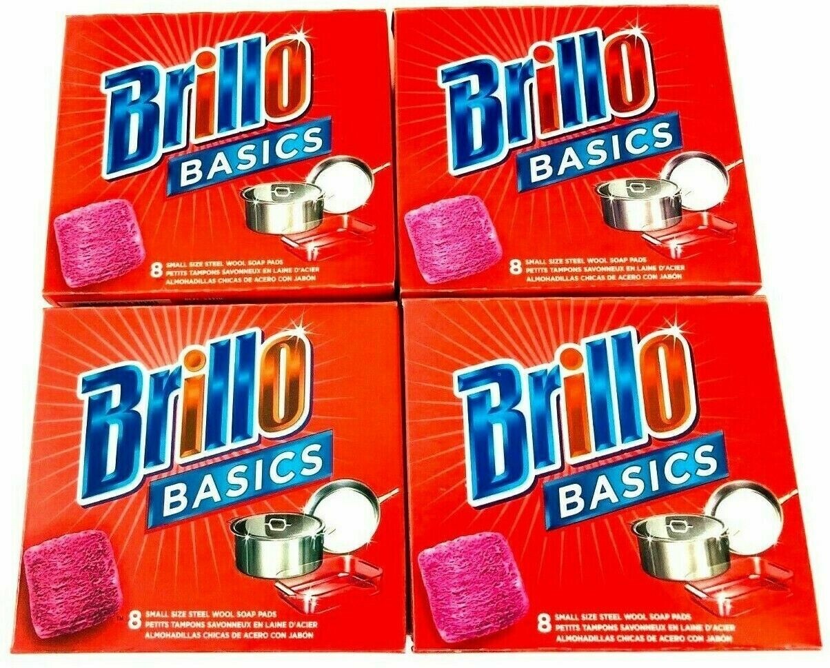 Brillo Basics Steel-wool Soap Pads 8-ct. Boxes - (Pack of 4) 32-Count ...