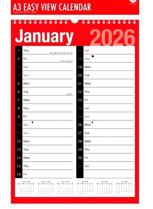 2026 WALL CALENDAR A3 /A4 MONTH TO VIEW / LARGE CALANDAR YEAR PLANNER ...