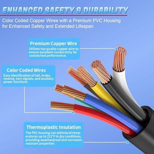 6ft Heavy Duty 7 Way Trailer Plug Extension Wiring Harness - 7-Pin 6 ...