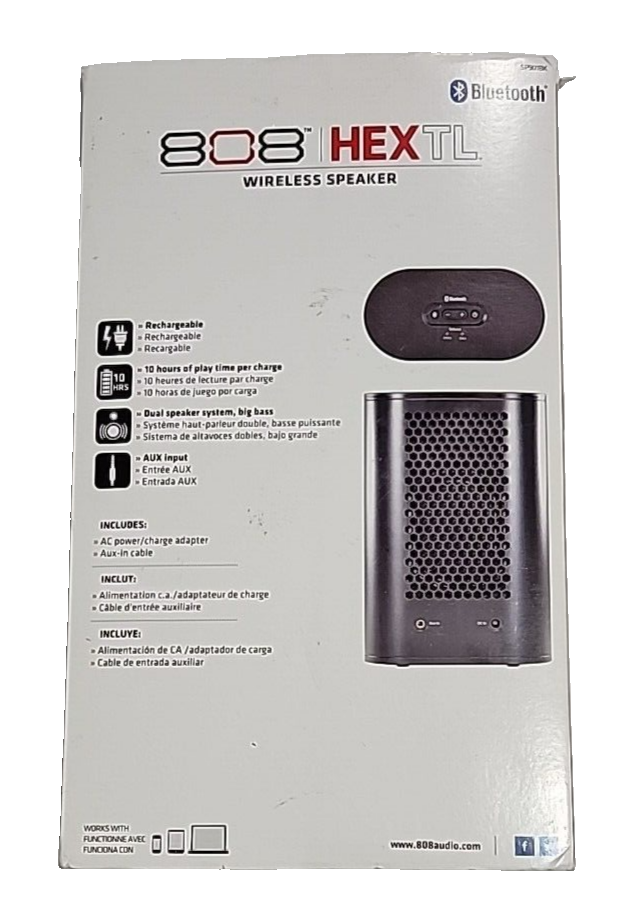 808 HEX TL Wireless Speaker Bluetooth Bass Boost Black (Tall Version ...