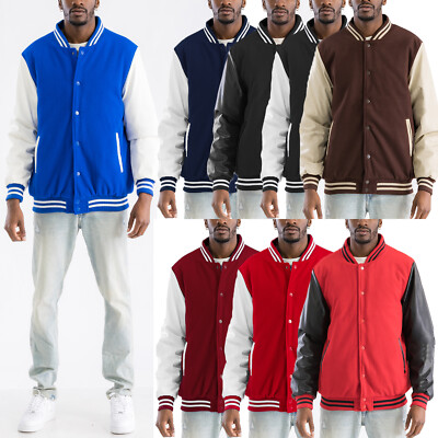 New Men's Premium Classic Snap Button Vintage Baseball Letterman ...