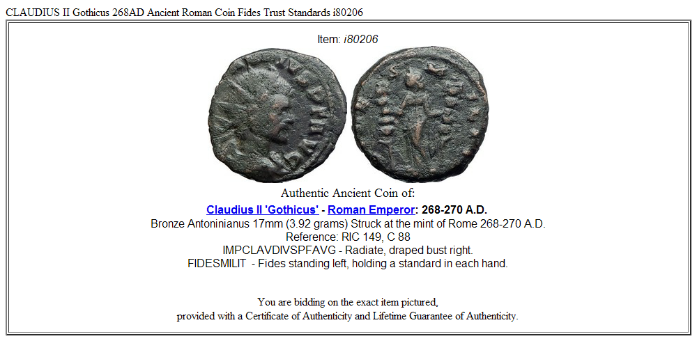 CLAUDIUS II Gothicus 268AD Ancient Roman Coin Fides Trust Standards ...