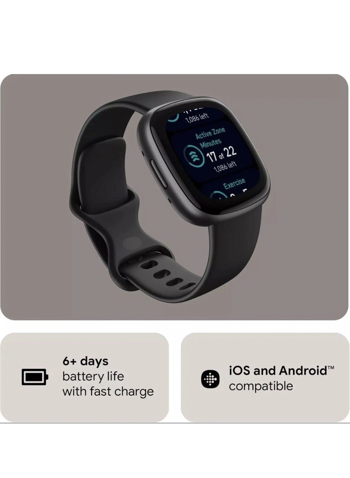 Fitbit Versa 4 Smart Watch – Black/Graphite – New & Sealed