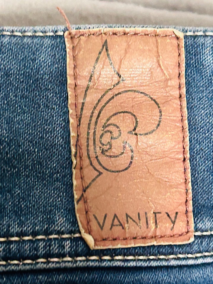 Vanity Jeans Women Size 32 Blue Skinny Mid Rise Dark Wash Whiskering ...