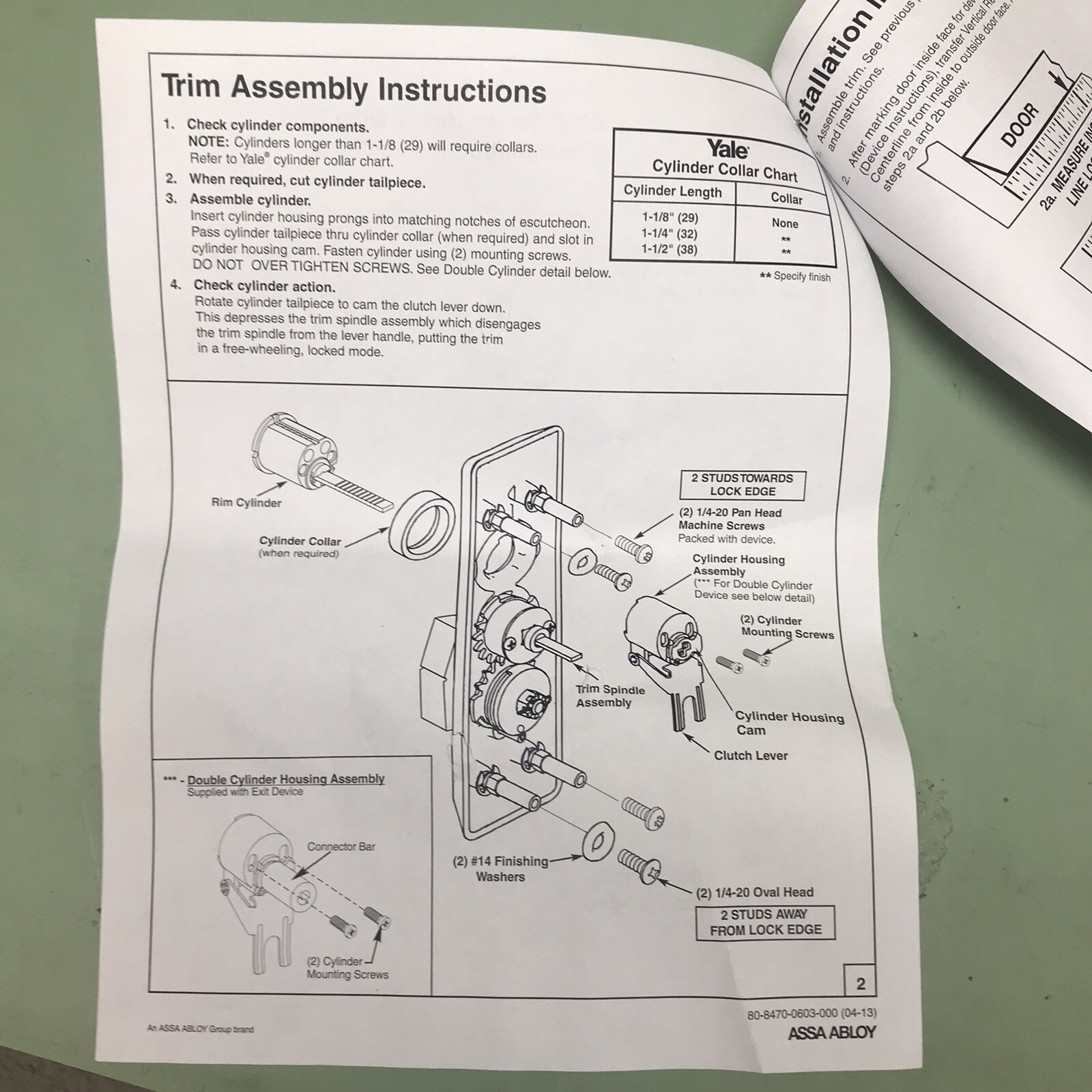 YALE 603F 630 SS TRIM DOOR 7000 2100 1800 1500 SERIES EXIT DEVICES WOOD ...