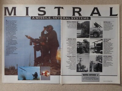 9/1988 PUB MATRA DEFENSE MISTRAL MANPADS ALBI ATAM SIMBAD SADRAL ...