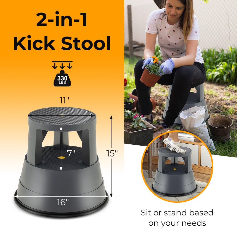 Kick Stool Rolling Step Stool w/Non-Slip Rubber Platform 330LBS ...