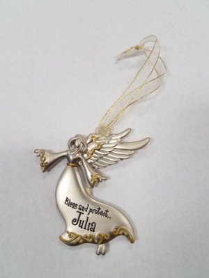 Spoontiques Pewter Angel Ornament - Imprinted "Bless and Protect Julia ...