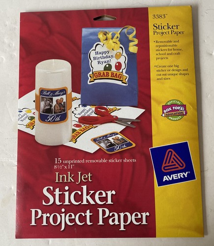 Avery Ink Jet Sticker Project Paper 3383 14 Unprinted Sticker Sheets 8 ...