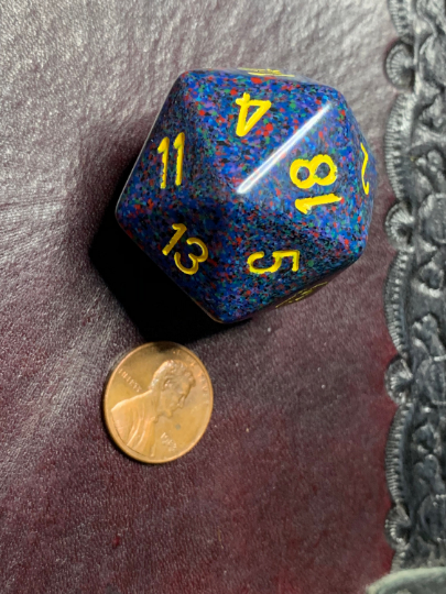 Twilight - Jumbo 34mm Speckled D20 Die Blue and Red with Yellow Extra ...