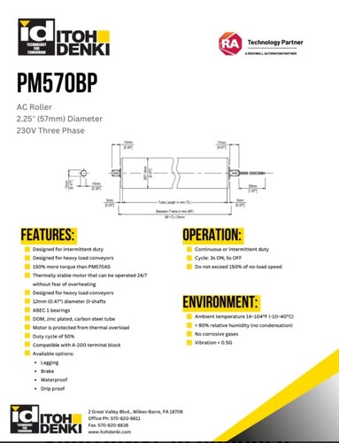 ITOH DENKI Power Moller PM570BP-8-288-3-200-JF AC Power Roller With ...