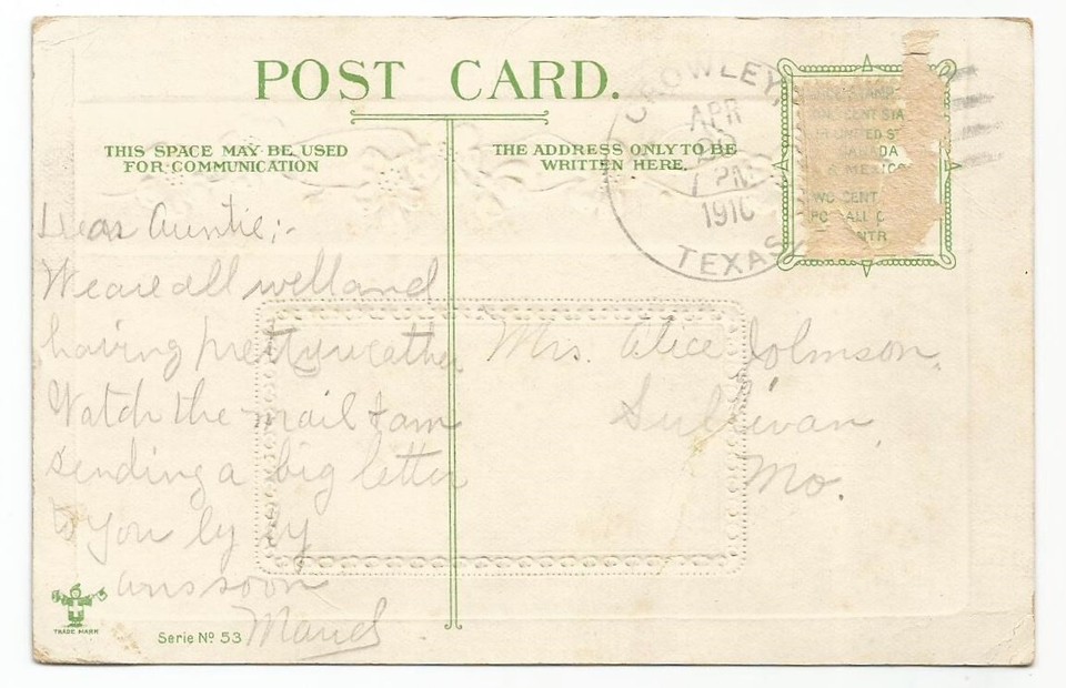 Greeting Postcard Flowers Scenic Embossed c1910 CROWLEY TX | eBay