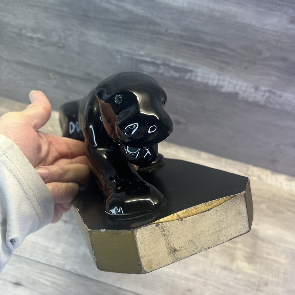 MCM Ceramic Crouching Black Panther Figure Statue Green Emerald Eyes ...