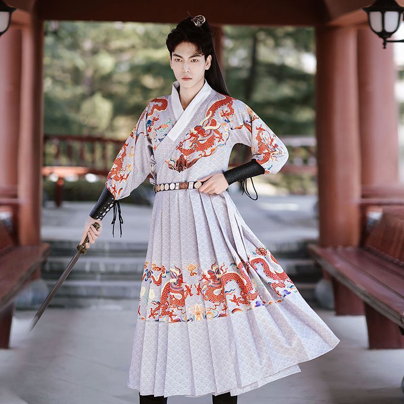 Mens Chinese Traditional Flying Fish Hanfu MIng Dynasty Costume Ancient ...