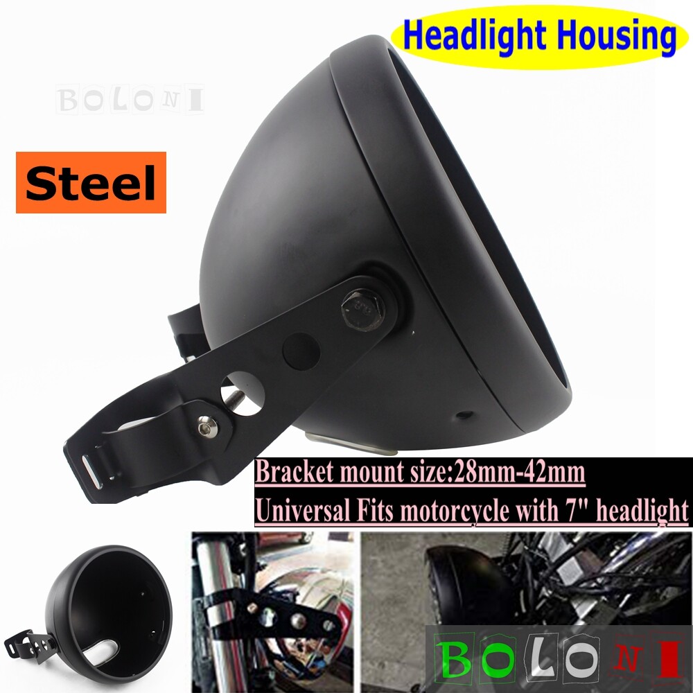 7" Motorcycle Headlight Housing Headlamp Light Bulb Bucket + Bracket ...