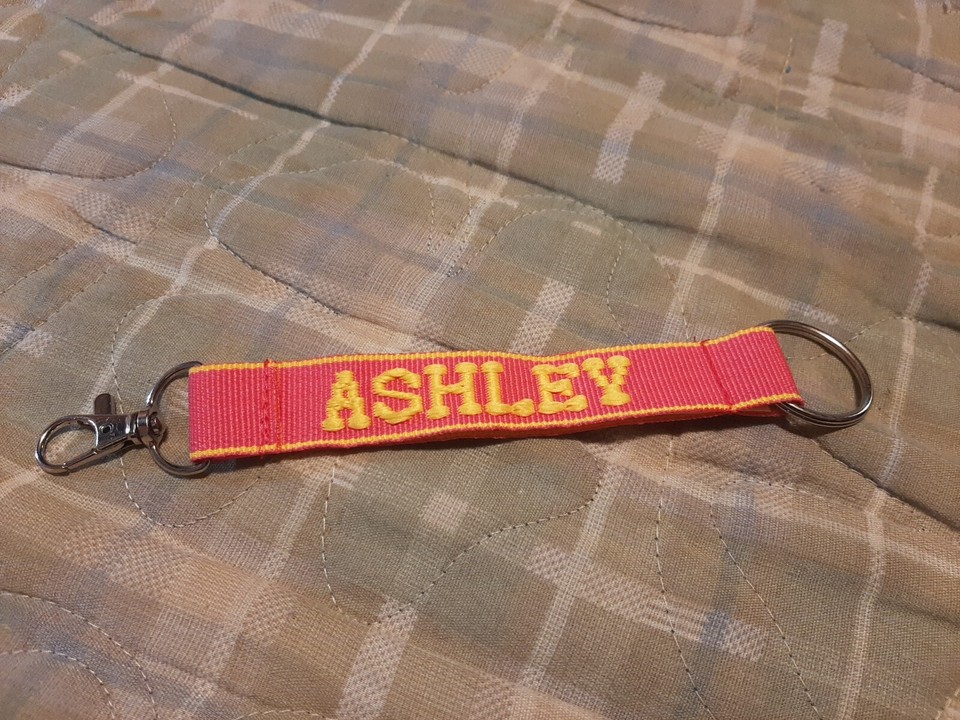 ASHLEY Embroidered Name Strap Key Ring, Keychain with Clasp (PINK) | eBay