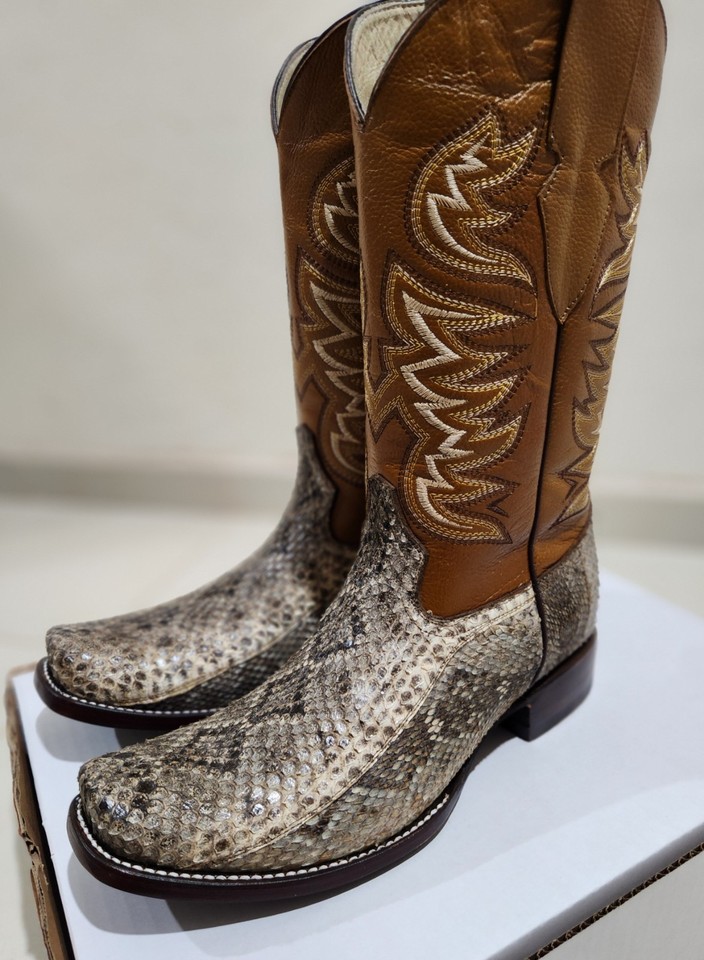 Western Rattlesnake Boots MEDIUM Square toe 11.5 Brown Natural Please ...