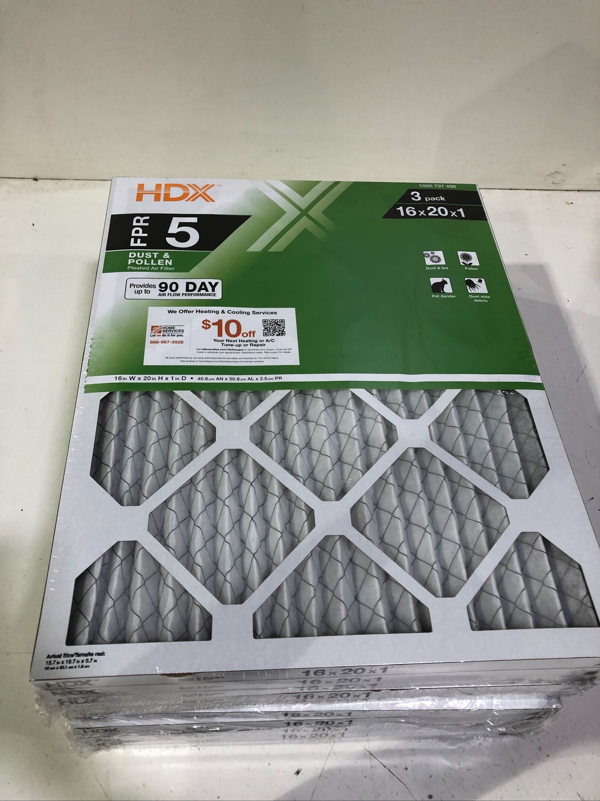 11PK HDX 16 in. x 20 in x 1 in. Standard Pleated Air Filter FPR 5 New ...