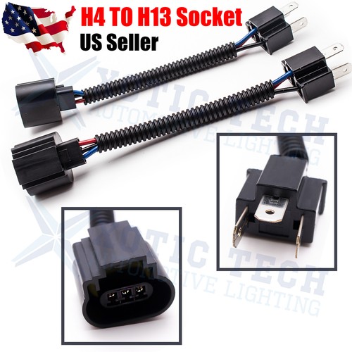 Pair H4 9003 Male to H13 9008 Female Headlight Conversion Pigtail ...
